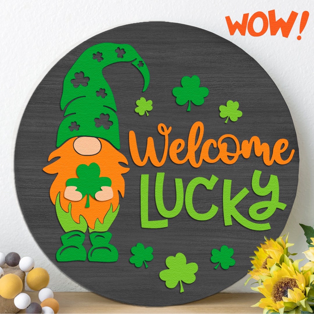 Welcome Lucky SVG, Layered Round Hanger Cut File, St. Patrick's Day ...