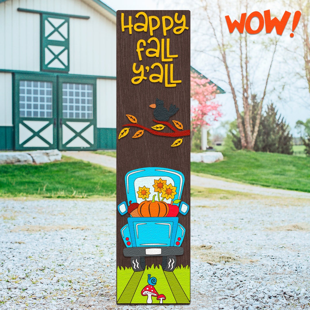 Happy Fall Yall SVG, Fall Porch Sign DXF, Layered Leaner Cut File ...