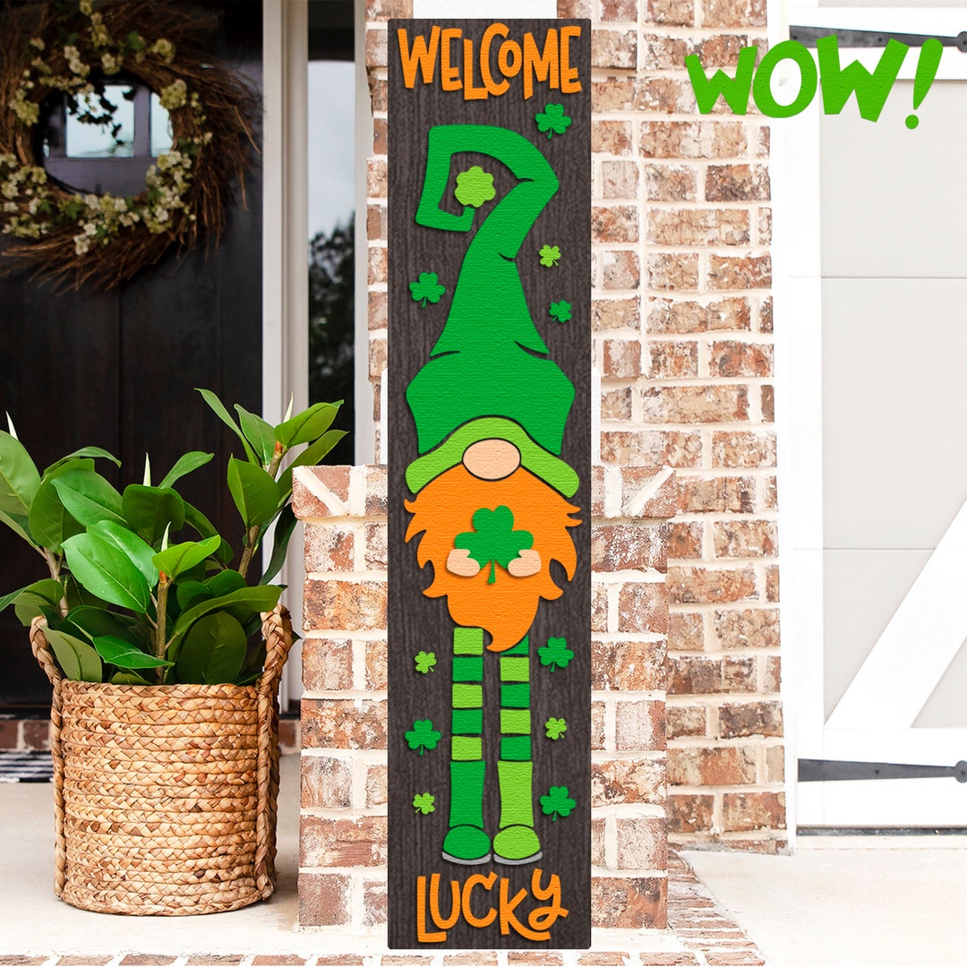 Welcome Lucky SVG Gnome Porch Sign DXF Layered Spring Leaner - Etsy Canada