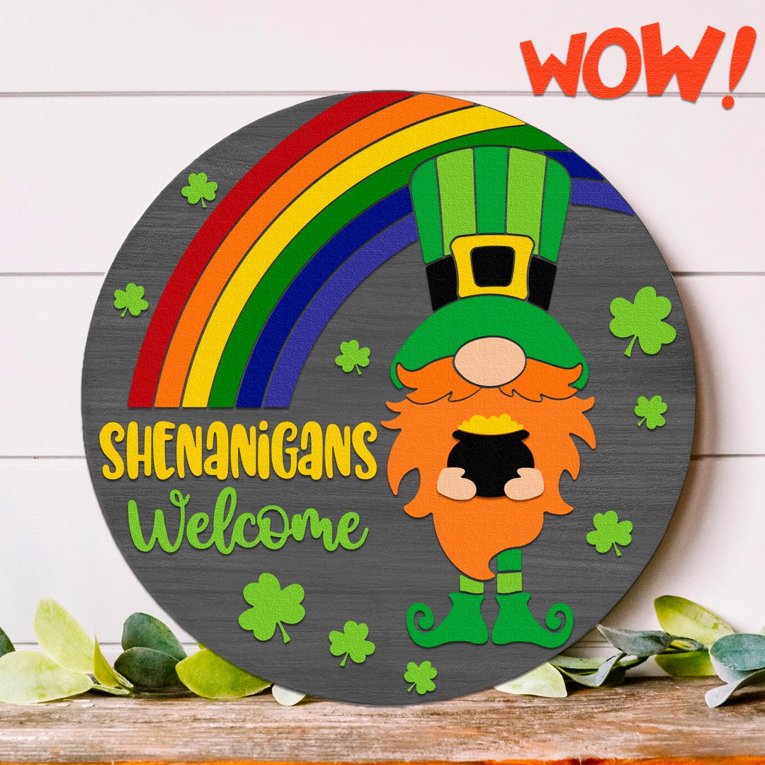 Shenanigan Welcome SVG, Layered Round Hanger Cut File, Gnome Door Sign ...