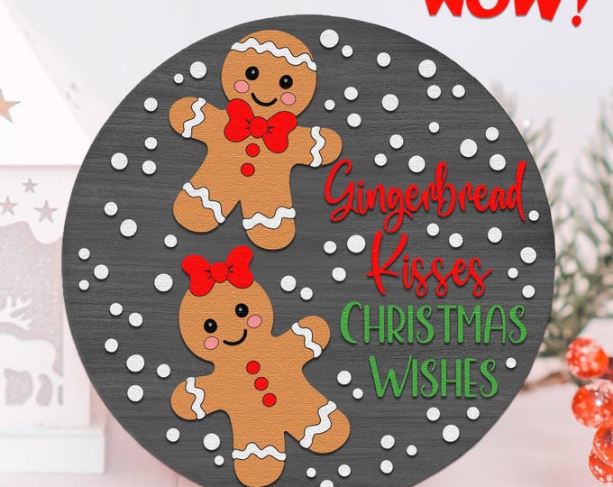 Gingerbread Kisses Christmas Wishes SVG, Layered Xmas Door Cut File ...