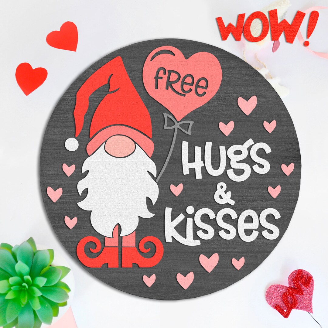 Hugs & Kisses SVG Layered Round Hanger Cut File Silhouette - Etsy
