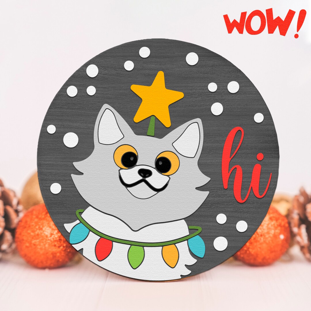 Hi Cat SVG, Layered Xmas Door Hanger Cut File, Christmas Hanging Sign ...