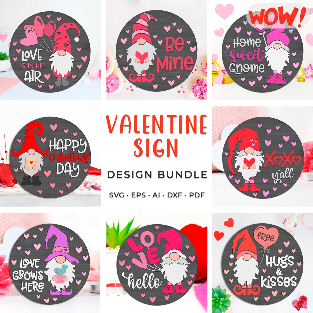 Valentine Day Sign Bundle SVG, Layered Round Hanger Cut File ...
