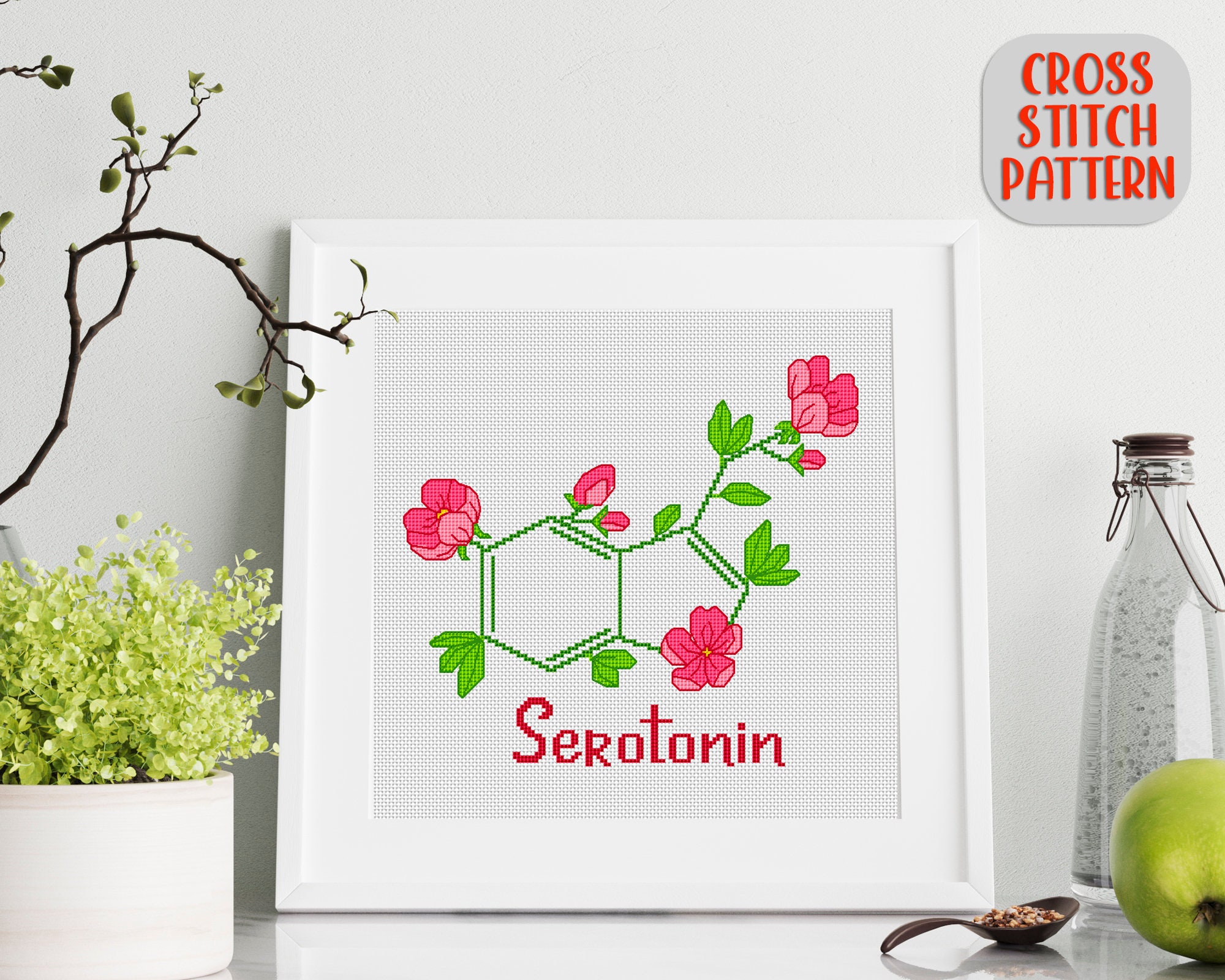 Floral Serotonin Cross Stitch Pattern Flower Molecular - Etsy
