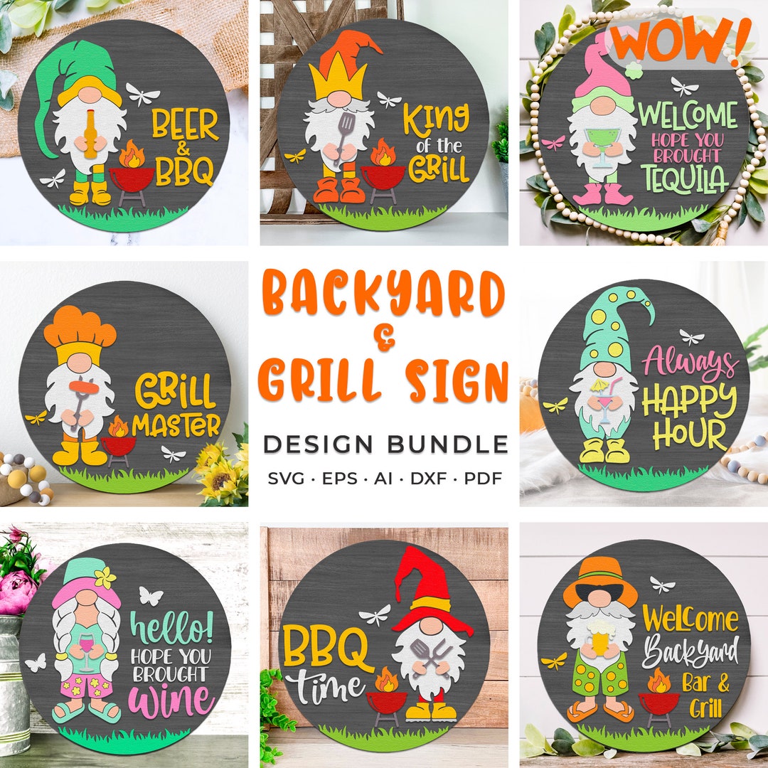 Backyard Sign SVG Bundle, Layered Round Hanger Cut File, Summer Door ...
