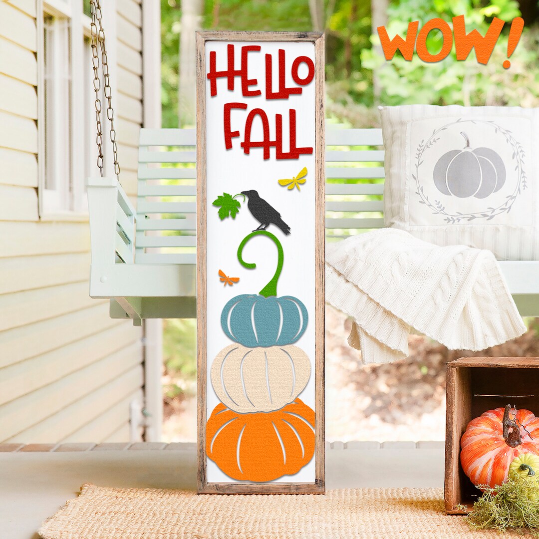 Hello Fall SVG, Autumn Vertical Porch Sign Cut File, Fall Pumpkins ...