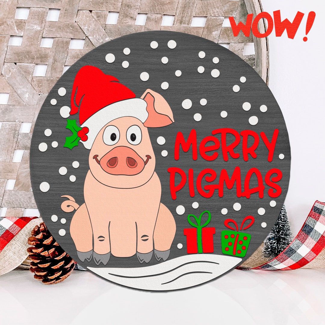 Merry Pigmas SVG, Layered Xmas Door Hanger Cut File, Christmas Hanging ...