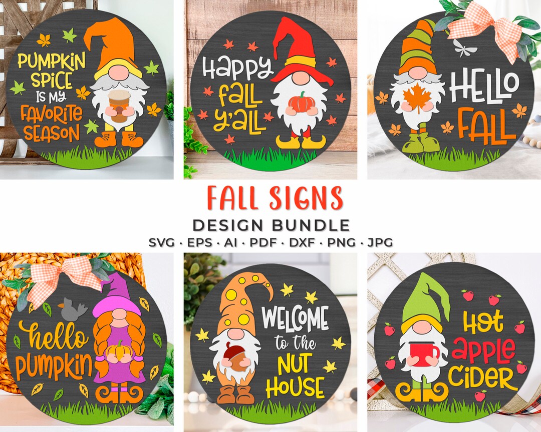 Fall Door Sign SVG Bundle, Layered Round Hanger Cut File, Autumn ...
