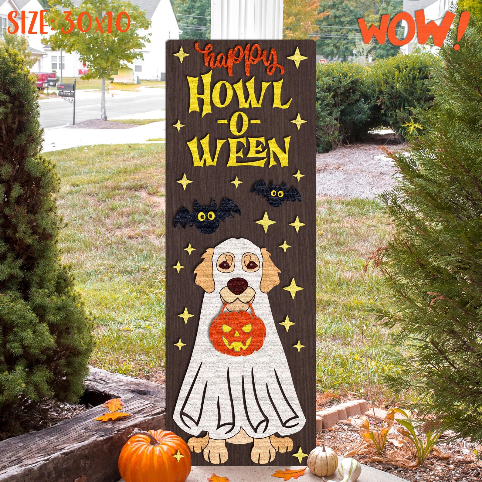 Happy Howl-o-ween SVG, Halloween Porch Sign Cut File, Ghost Dog ...