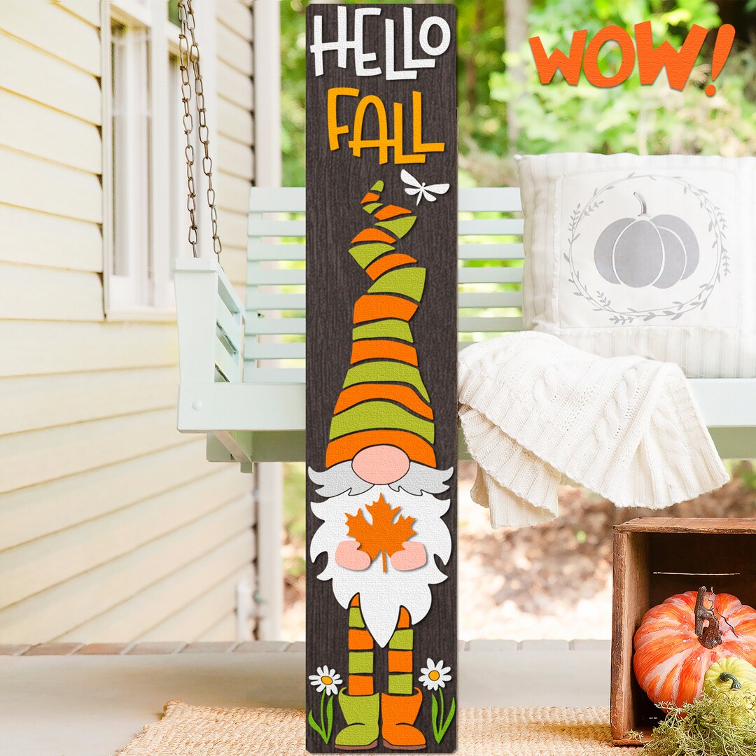 Hello Fall SVG, Gnome Porch Sign DXF, Layered Fall Leaner Cut File ...