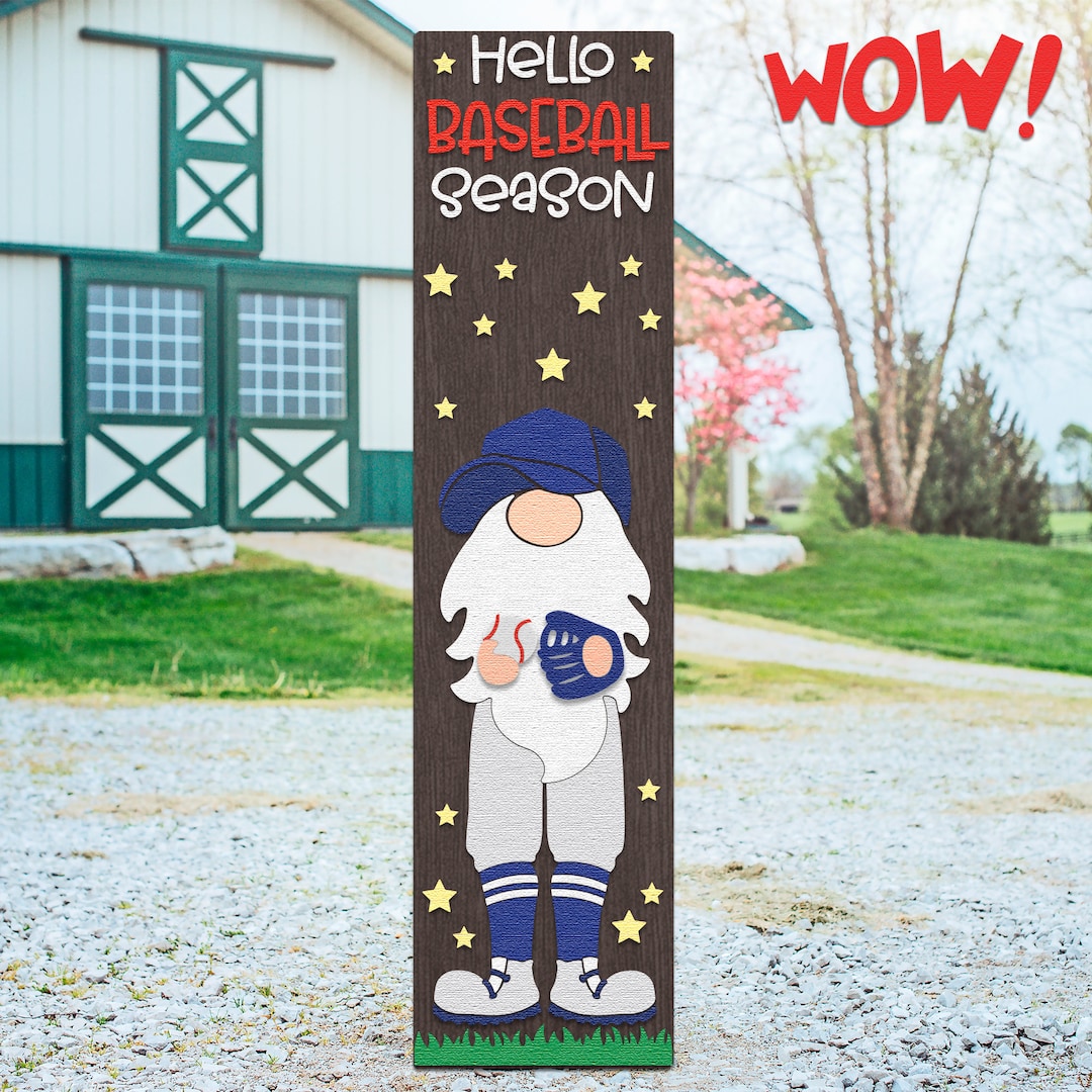 Hello Baseball Season SVG, Porch Sign Cut File, Silhouette of a Gnome ...