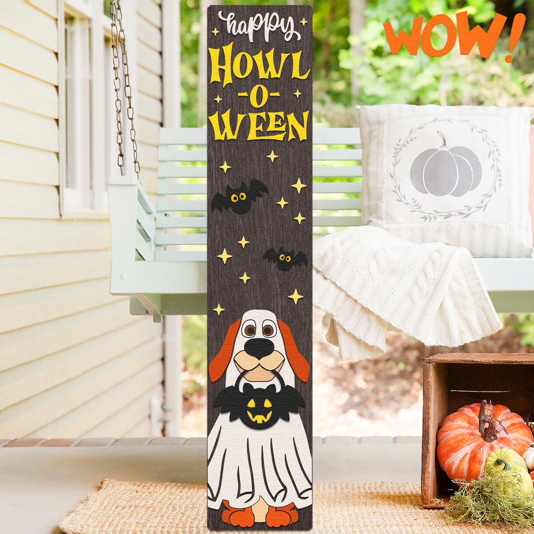 Happy Howl-o-ween SVG, Halloween Porch Sign Cut File, Ghost Dog ...