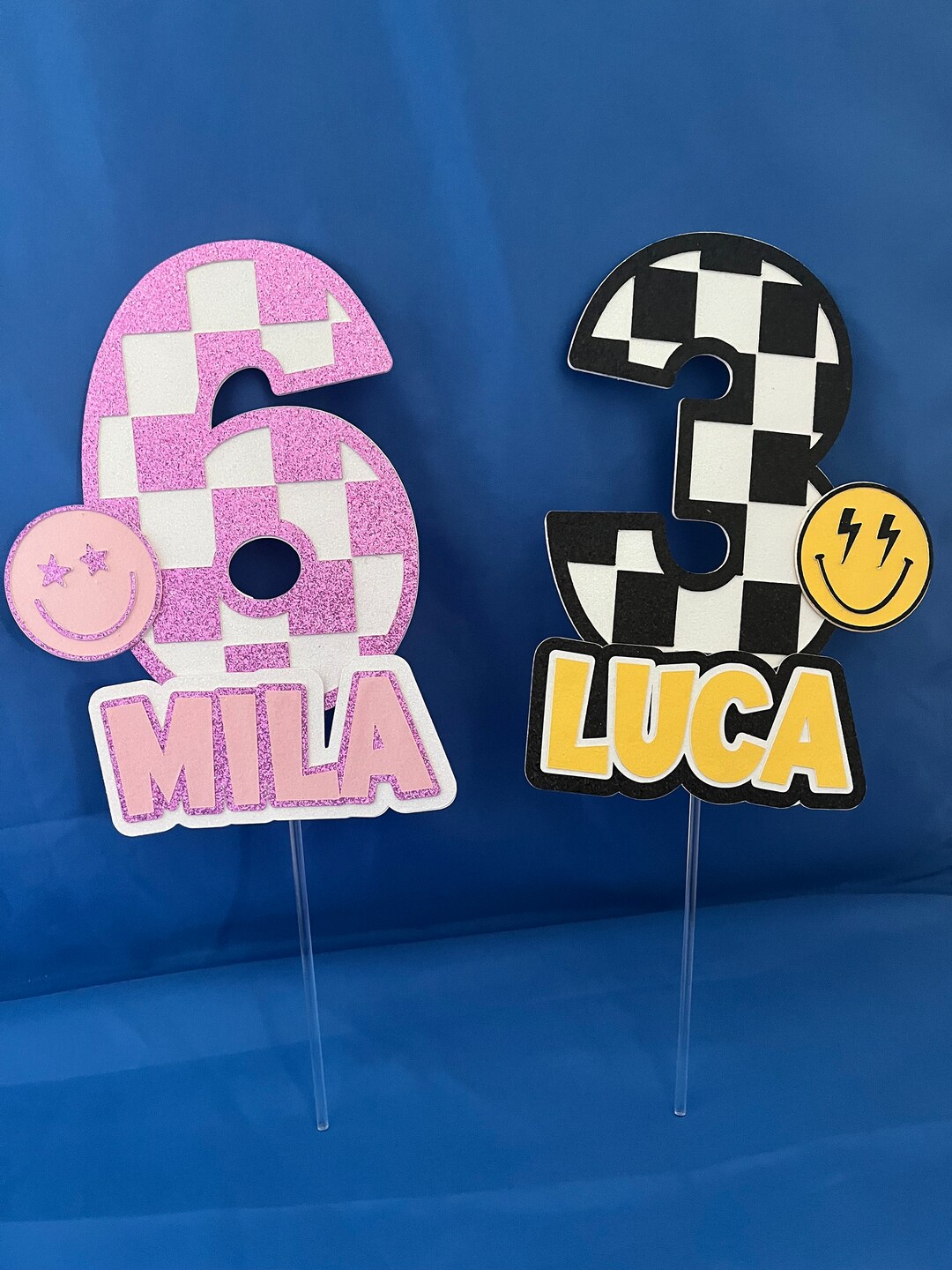Birthday Cake Toppers, Checkerboard Pattern, Racecar, Personalized ...