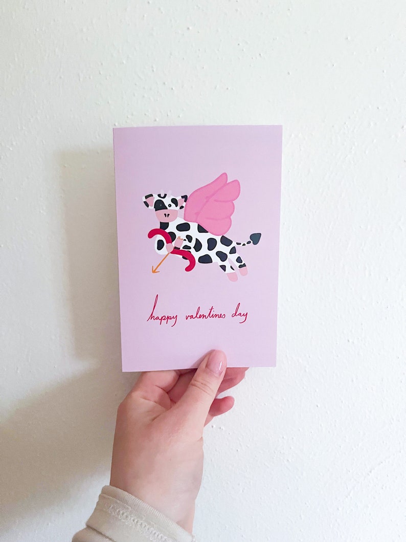 Cupid Cow Valentines Day Card - Etsy