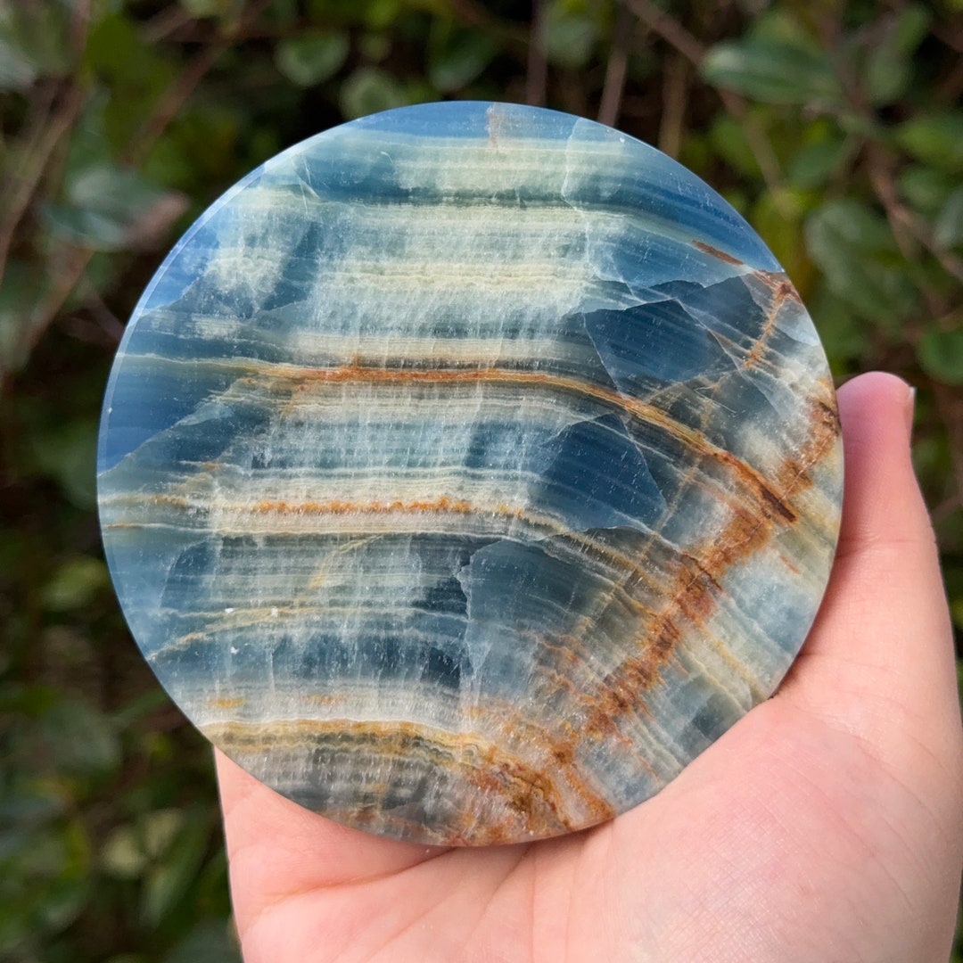 Aquatine Lemurian Calcite / ‘blue Onyx’ Slab / Slice / Coaster ...