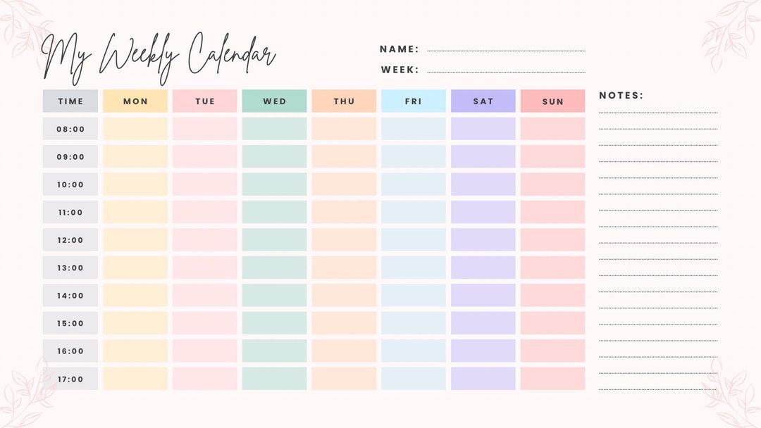 WEEKLY TIME CALENDAR - Etsy
