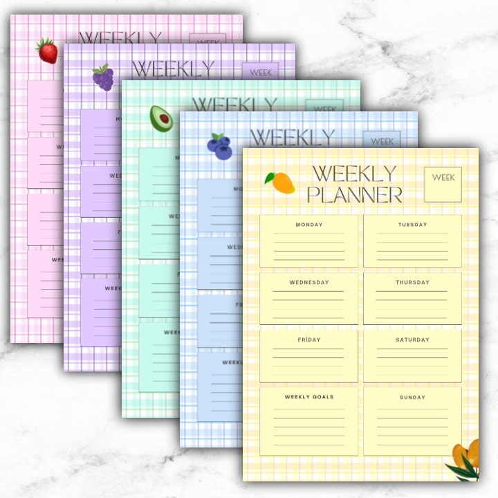 Printable Weekly Planner, Kawaii Fruit Design (digital Download) - Etsy
