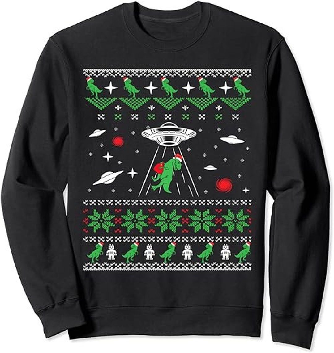 Dinosaur Ugly Christmas Sweater Alien UFO T-rex Abduction T-shirt ...