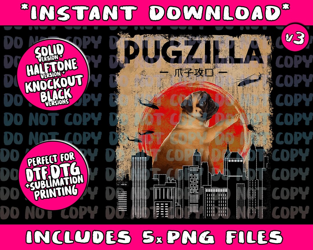 Funny Pug Pugzilla Funny Dog Pug Lover Pug Owner Pug Png Bundle ...
