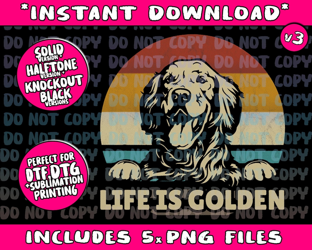 Golden Retriever Dog Life is Golden Retro Vintage Png Bundle - Etsy