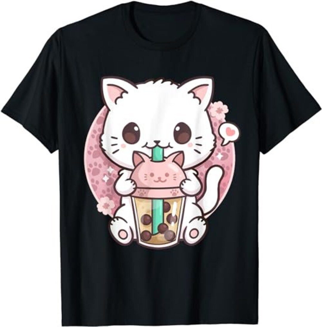 Boba Cat Boba Tea Bubble Tea Kawaii Anime Cat Kawaii Neko T-shirt ...