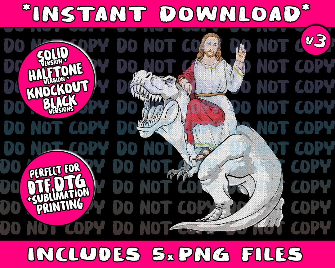 Jesus Riding Dinosaur T Rex Jesus Christ Cute Christian Png Bundle ...