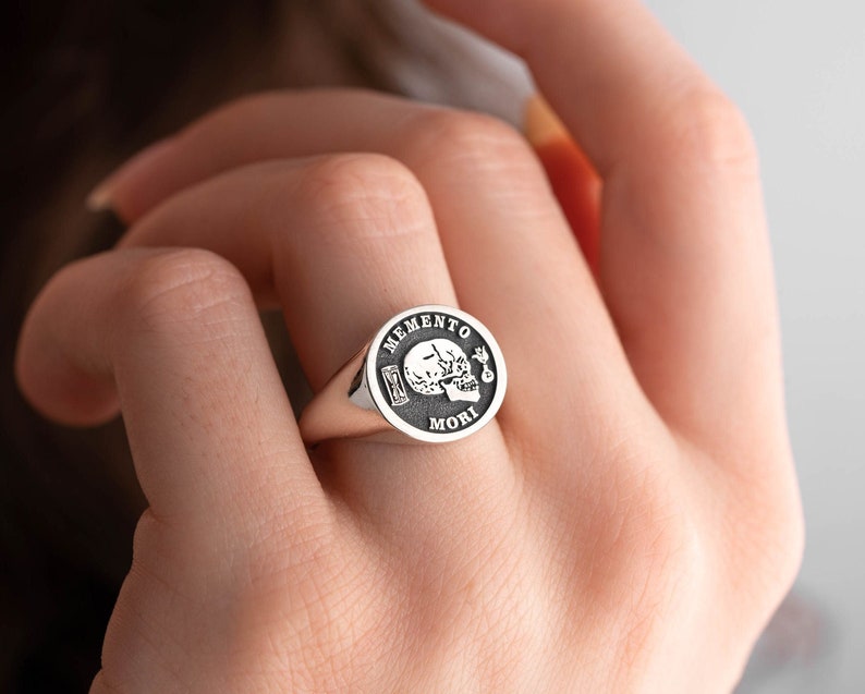 Memento Mori Signet Ring, Custom Ring, Silver Memento Mori Ring ...