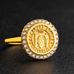 University Logo Silver Women's Ring With Zircon Stone, Gold Ring for ...