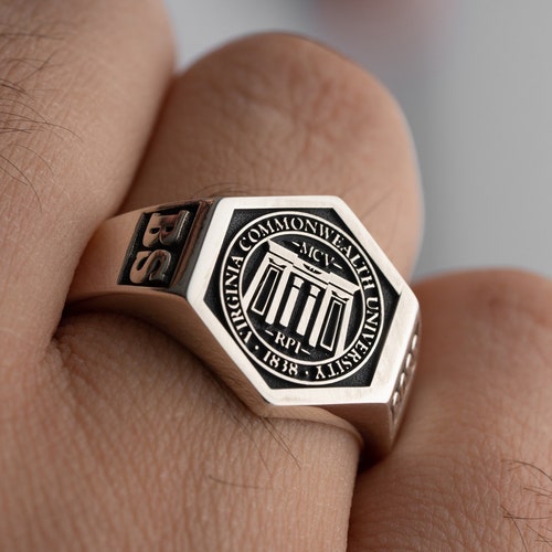 University Silver Ring Family Crest Signet Ring Gold Class - Etsy