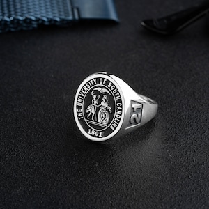 Silver University Signet Ring, Custom College Ring, Unisex Graduation ...