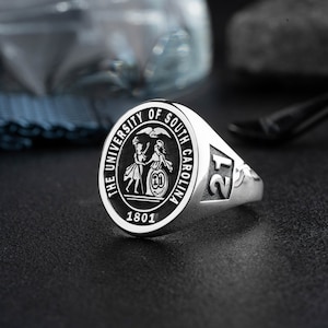 Silver University Signet Ring, Custom College Ring, Unisex Graduation ...