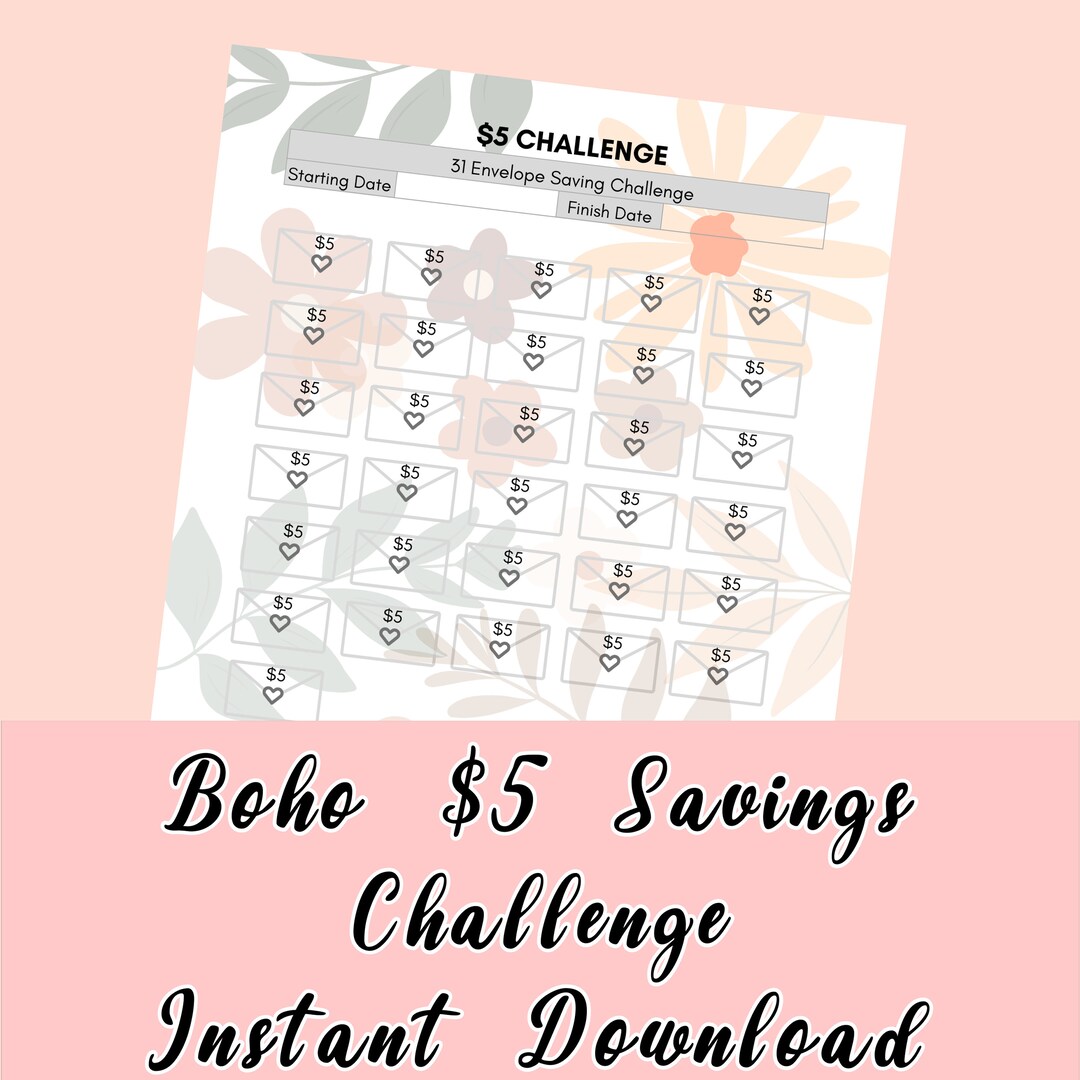 Boho Five Dollar Savings Challenge 31 Day Envelope Savings - Etsy