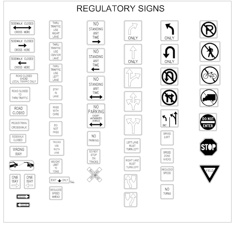 Autocad Traffic Signs- Guide, Regulator and Warning Signs. Dwg, Dxf and ...