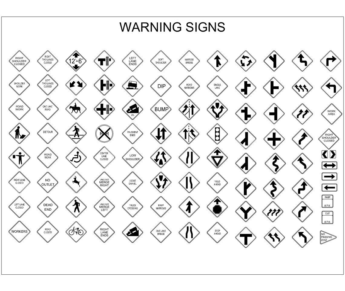 Autocad Traffic Signs- Guide, Regulator and Warning Signs. Dwg, Dxf and ...