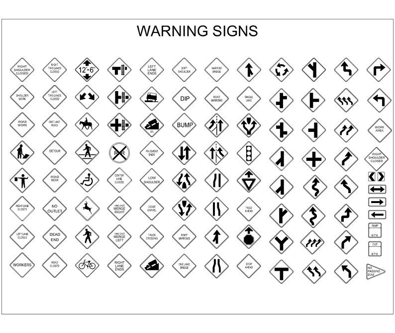 Autocad Traffic Signs- Guide, Regulator and Warning Signs. Dwg, Dxf and ...