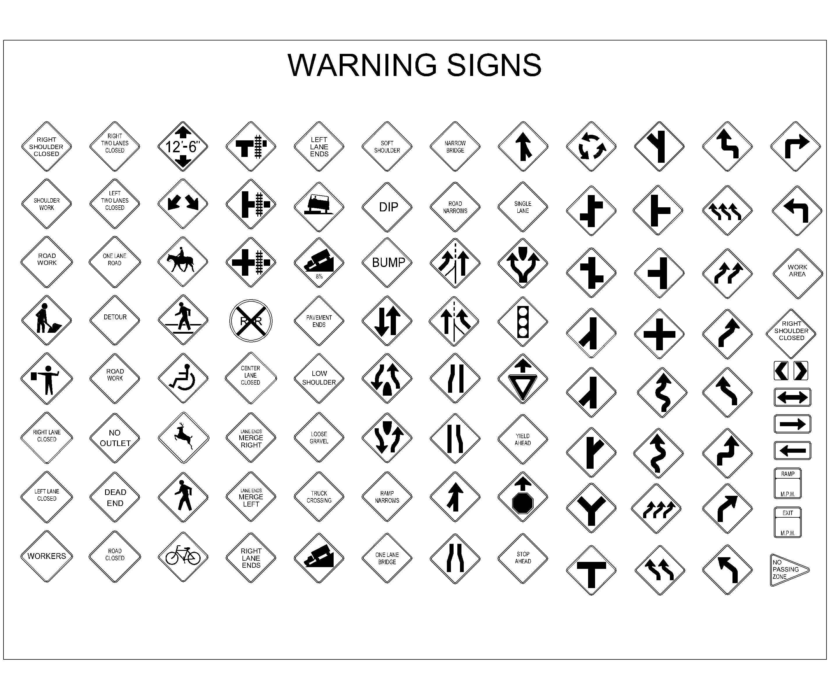 Autocad Traffic Signs- Guide, Regulator and Warning Signs. Dwg, Dxf and ...
