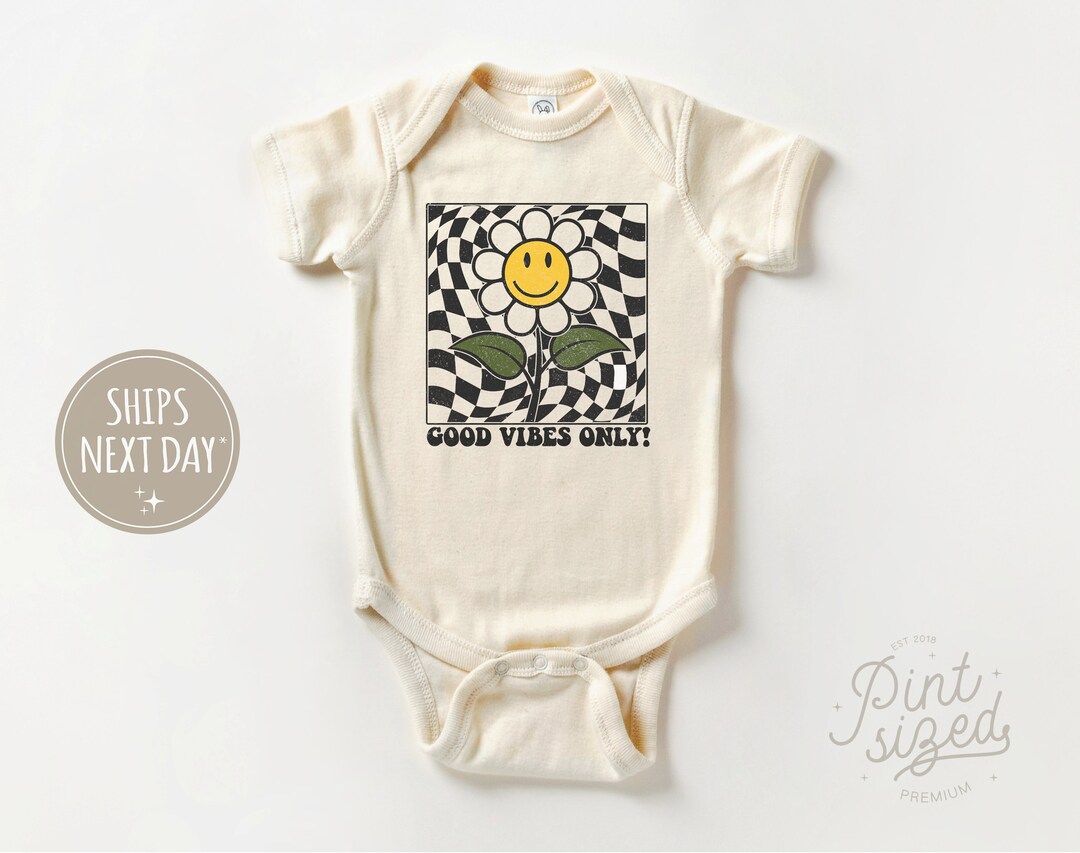 Good Vibes Baby Onesie® Retro Daisy Bodysuit Summer Natural Baby Onesie ...