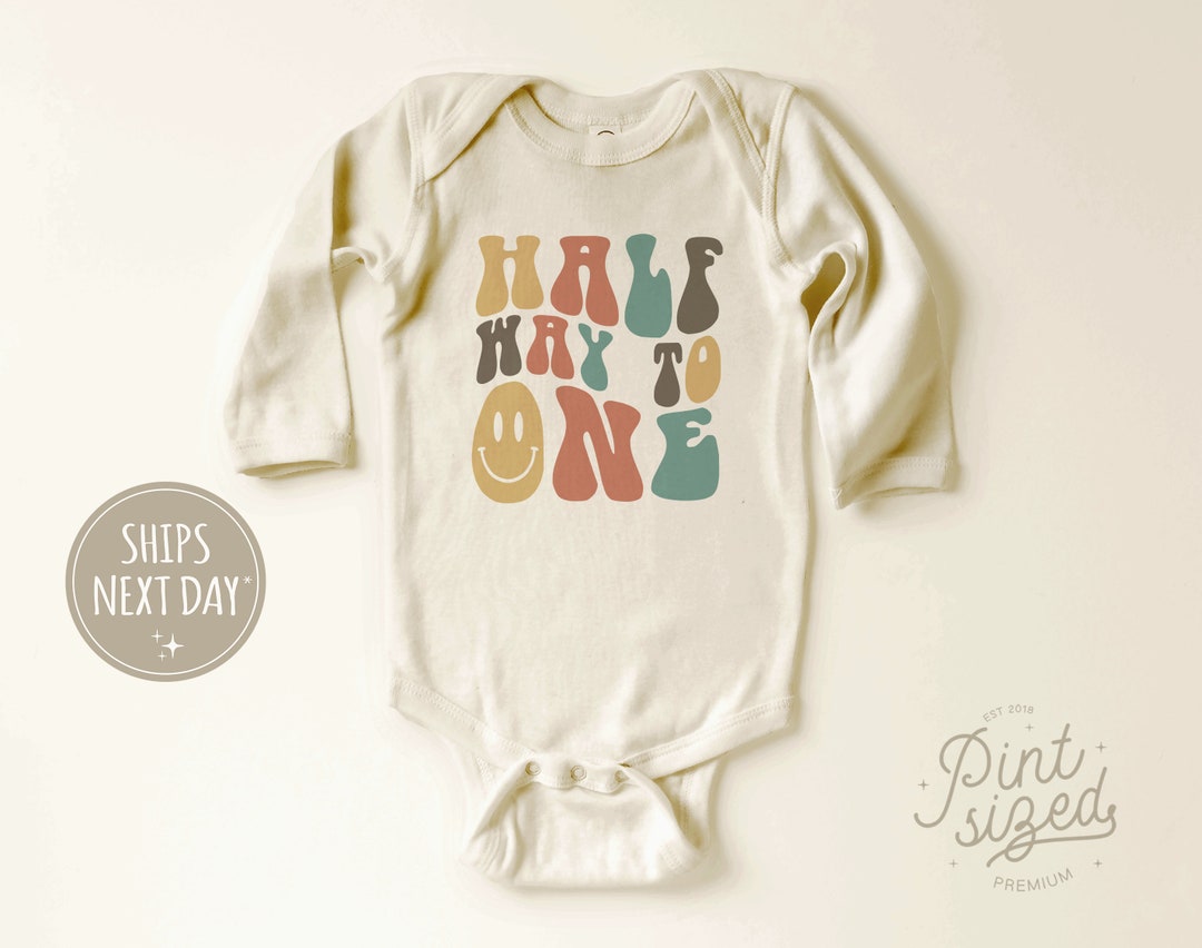 Retro Halfway to One Birthday Onesie® Cute 6 Month Birthday Bodysuit ...