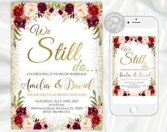 Editable We Still Do Anniversary Invitation Floral Vow - Etsy