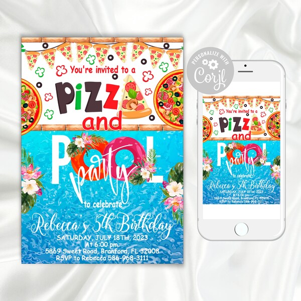 Pool Pizza Party Invitation - Etsy