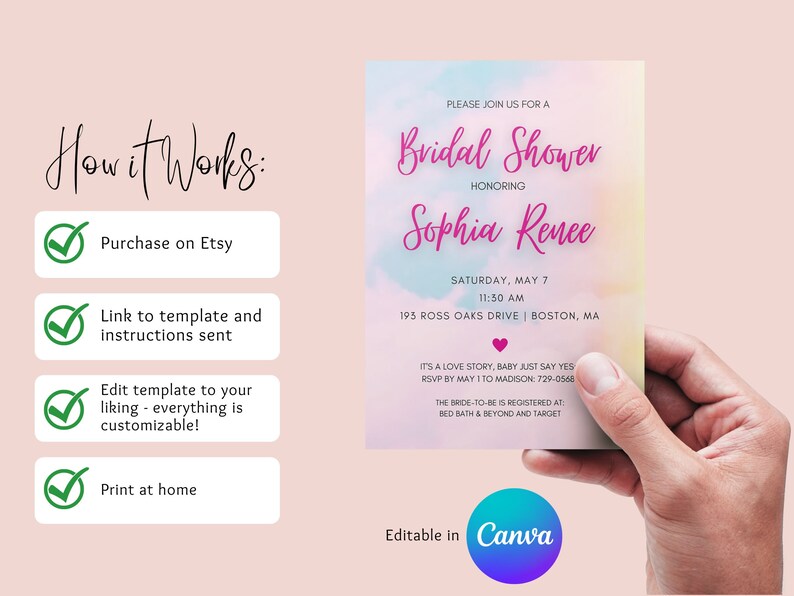 5x7 Lover Themed Bridal Shower Invitations Template (digital Download ...