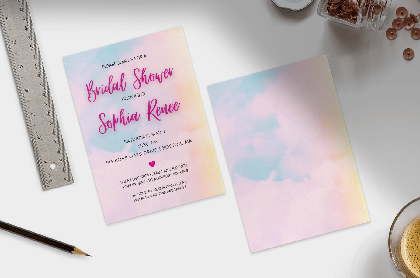 5x7 Lover Themed Bridal Shower Invitations Template (digital Download ...