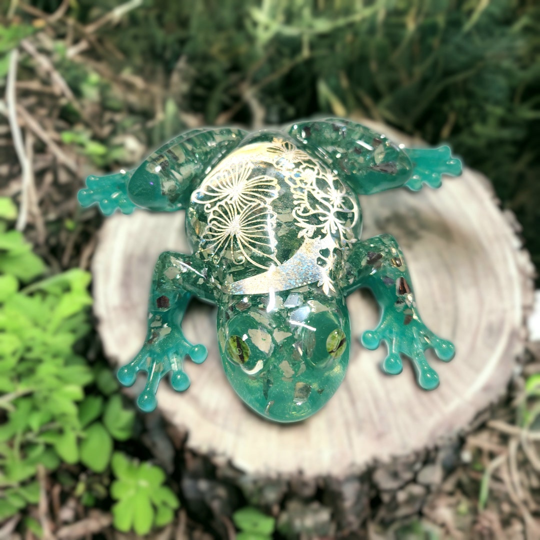 Enchanting Epoxy Resin Frog Sculpture in Jade Green With Crushed Glass ...