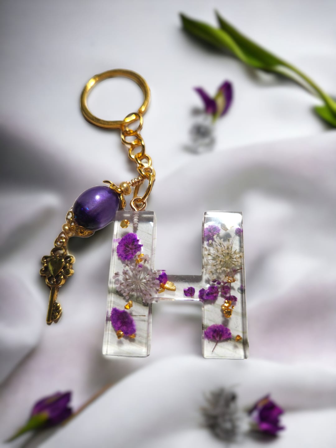 Personalized Initial Resin Letter "h" Keychain, Handcrafted Charm ...