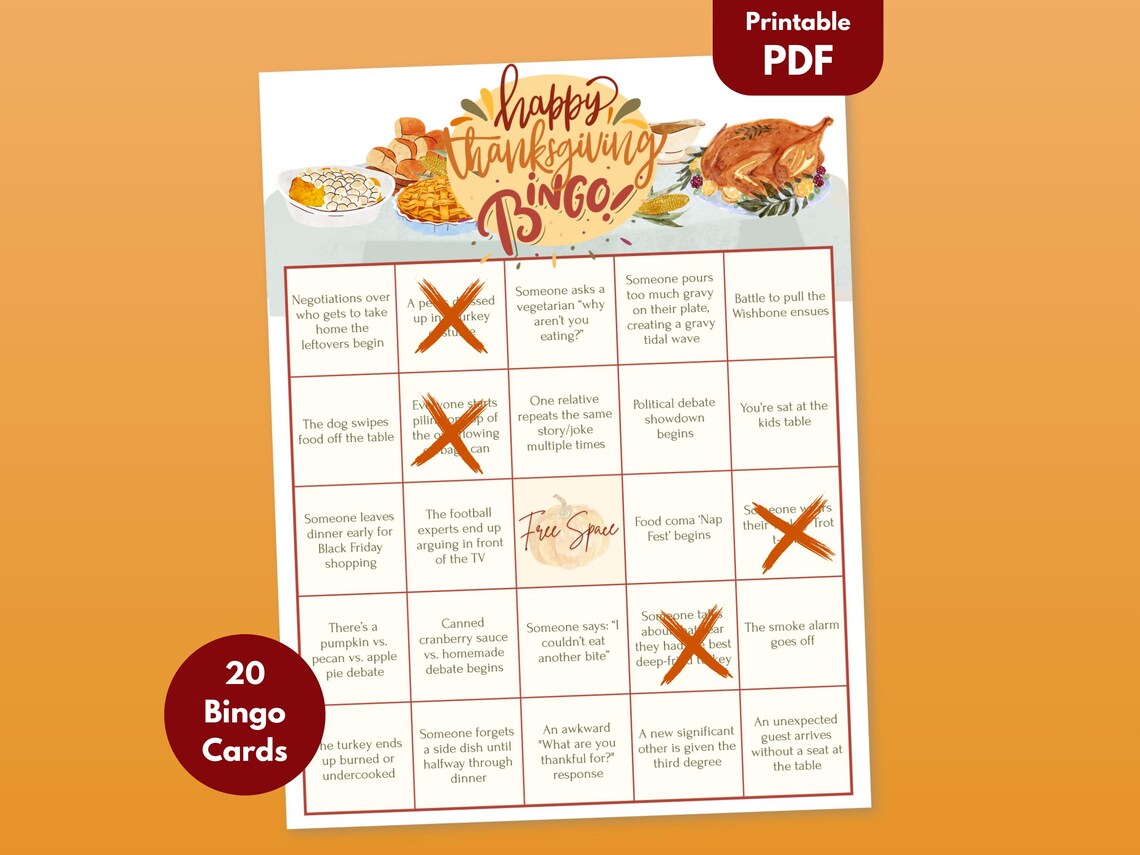 Thanksgiving Bingo Cards Printable Friendsgiving Games Cousin ...