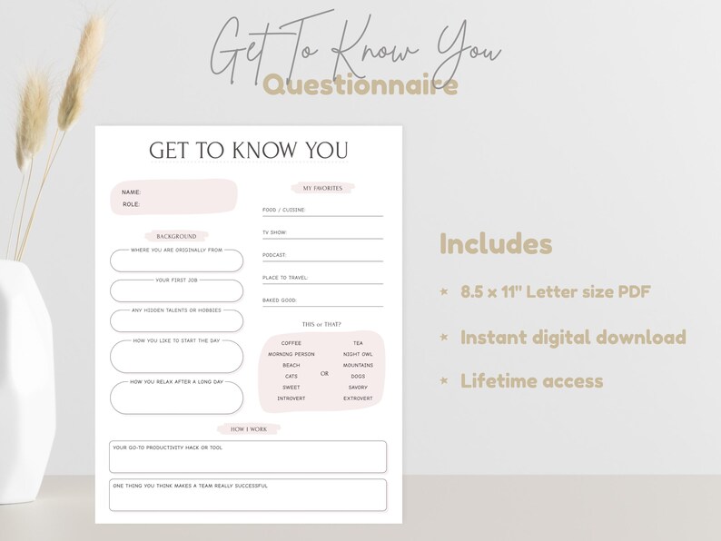 Team Building Get to Know Your Staff Questionnaire Printable Team ...