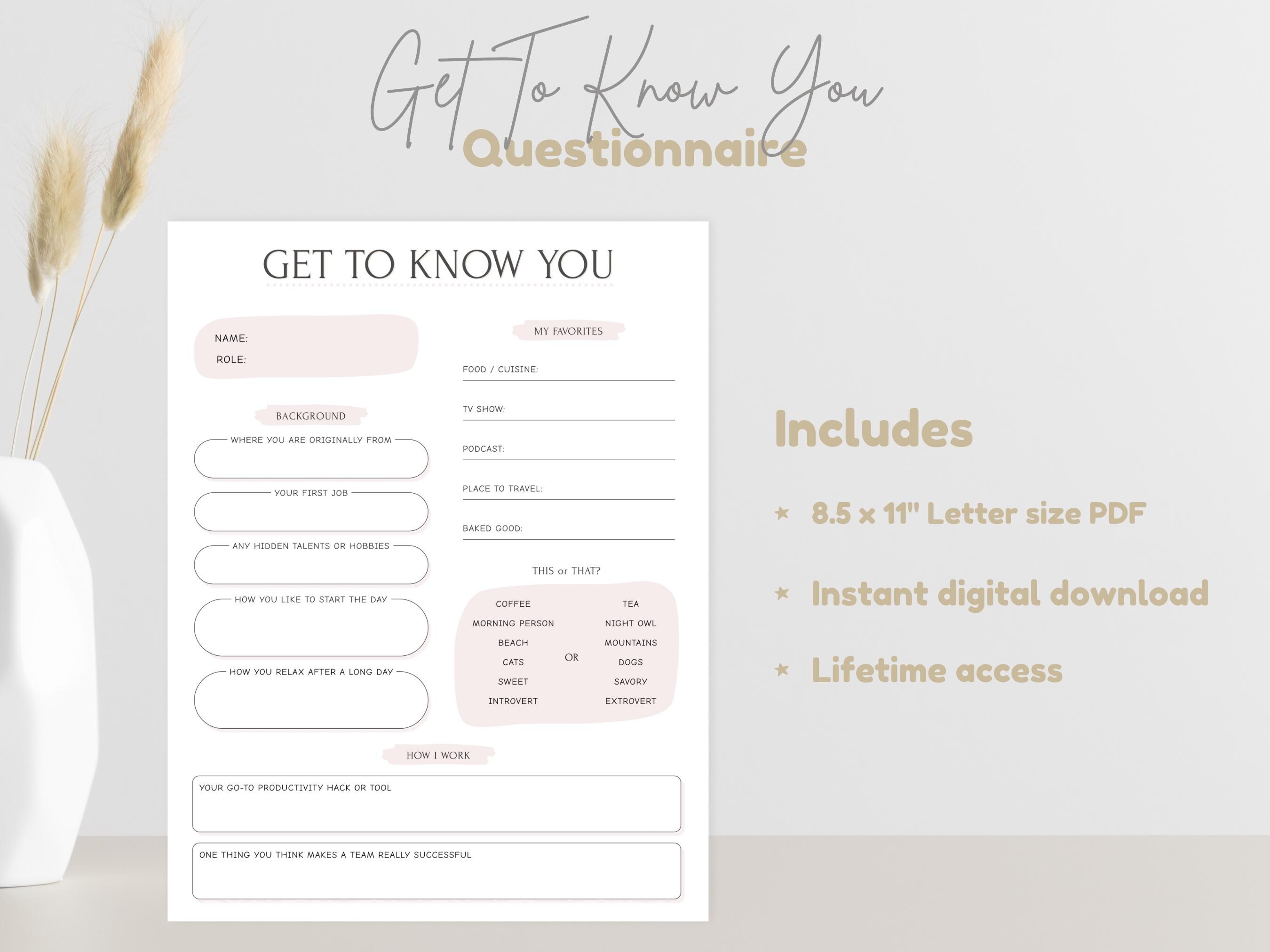 Team Building Get to Know Your Staff Questionnaire Printable Team ...