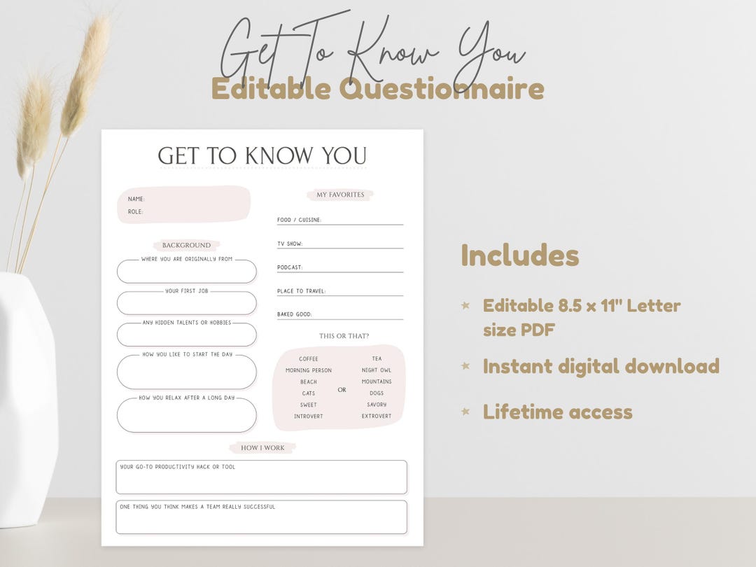 Editable Team Building Get to Know Your Staff Questionnaire Printable ...