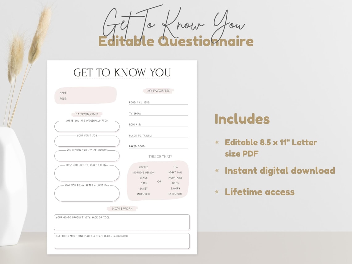 Editable Team Building Get to Know Your Staff Questionnaire Printable ...